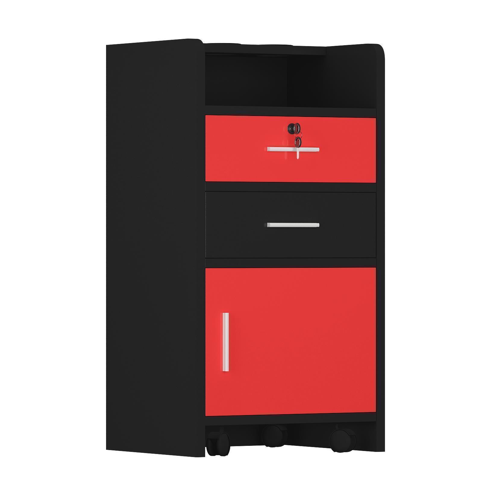 32" 3-layer Salon Cabinet Trolley Barber Storage Wood Rolling Drawer ...