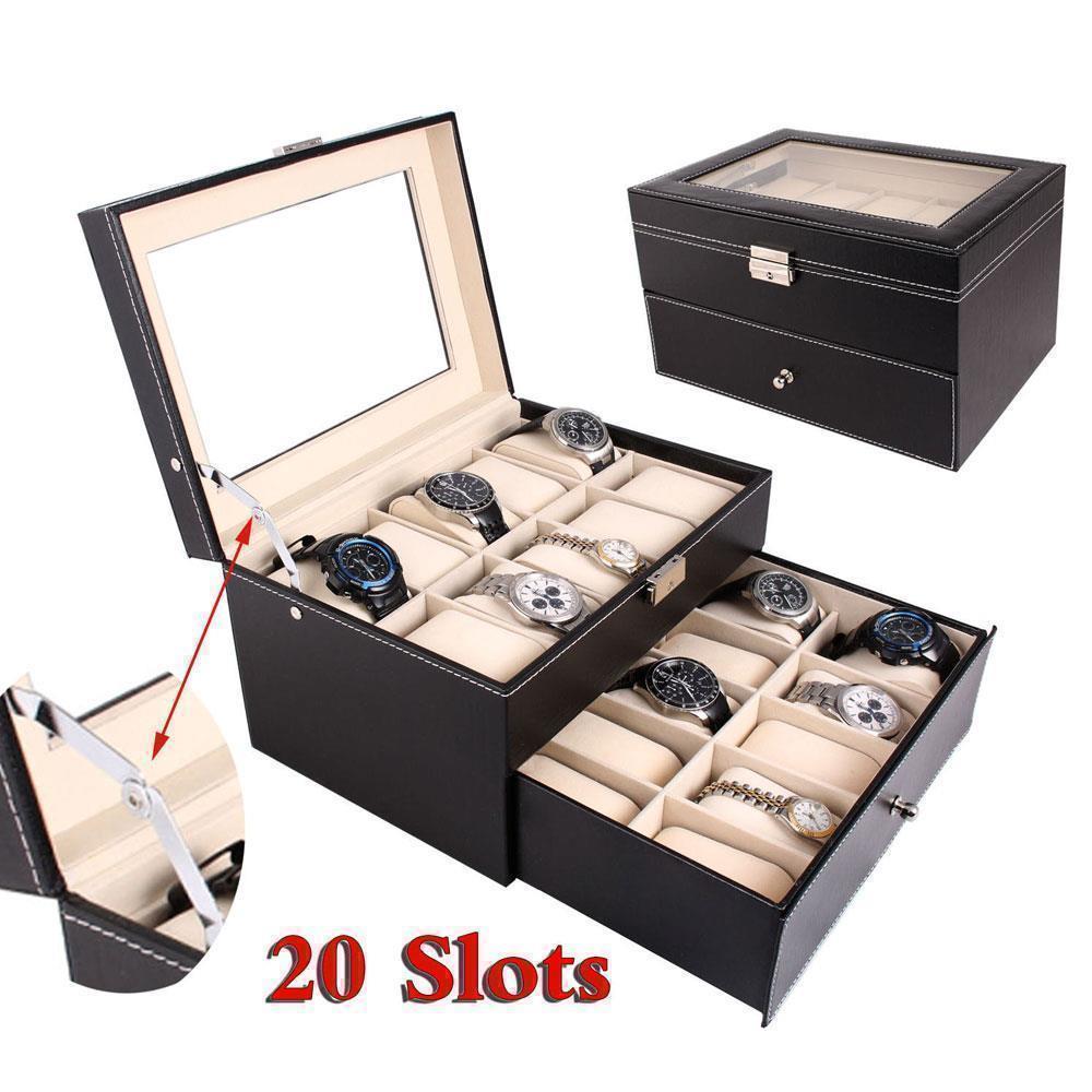 6/10/12/20/24 Slot Wrist Watch Box Top Storage Display Case Organizer ...
