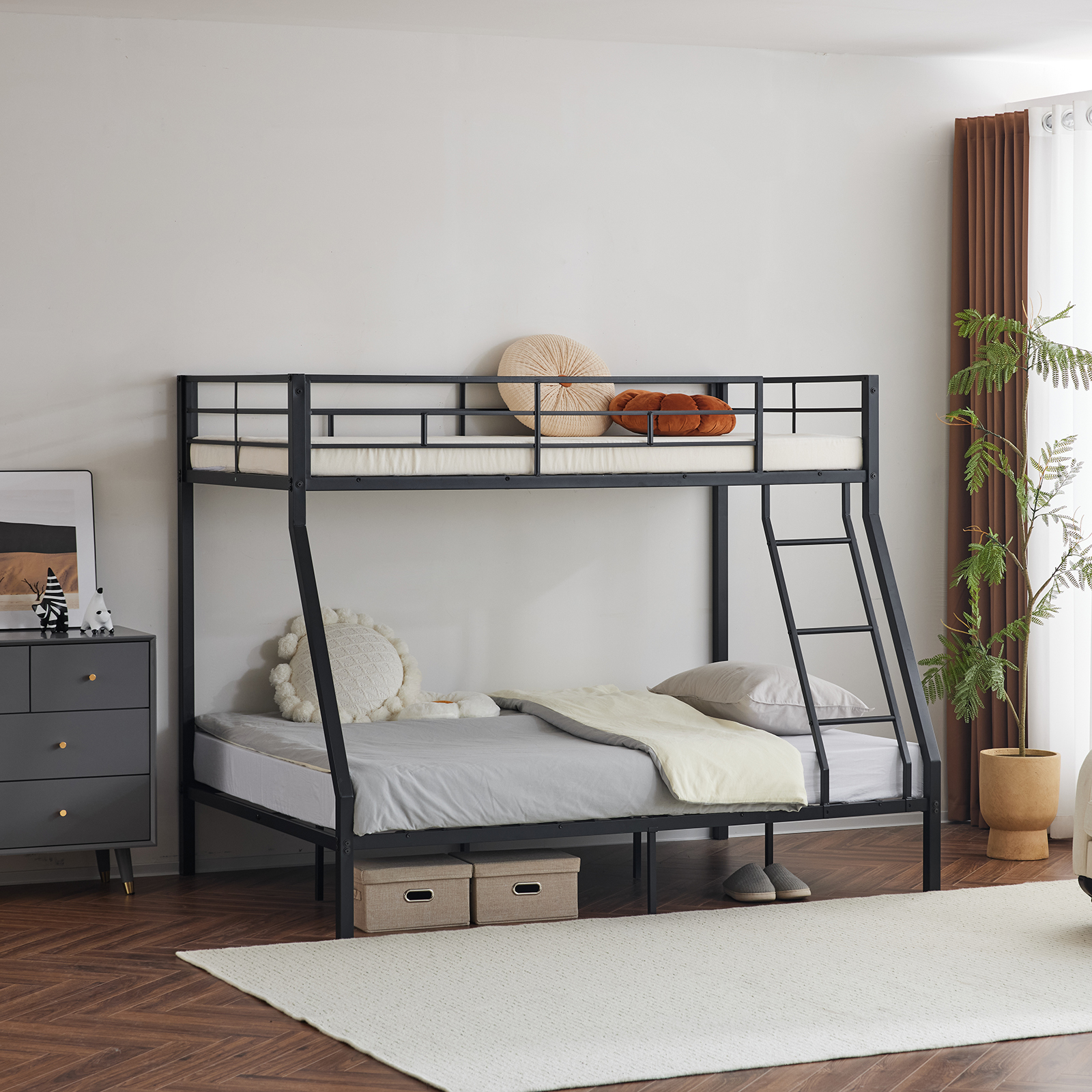 Bed Frames for Kids Metal Bunk Beds Twin Over Full Size with Flat Rung ...