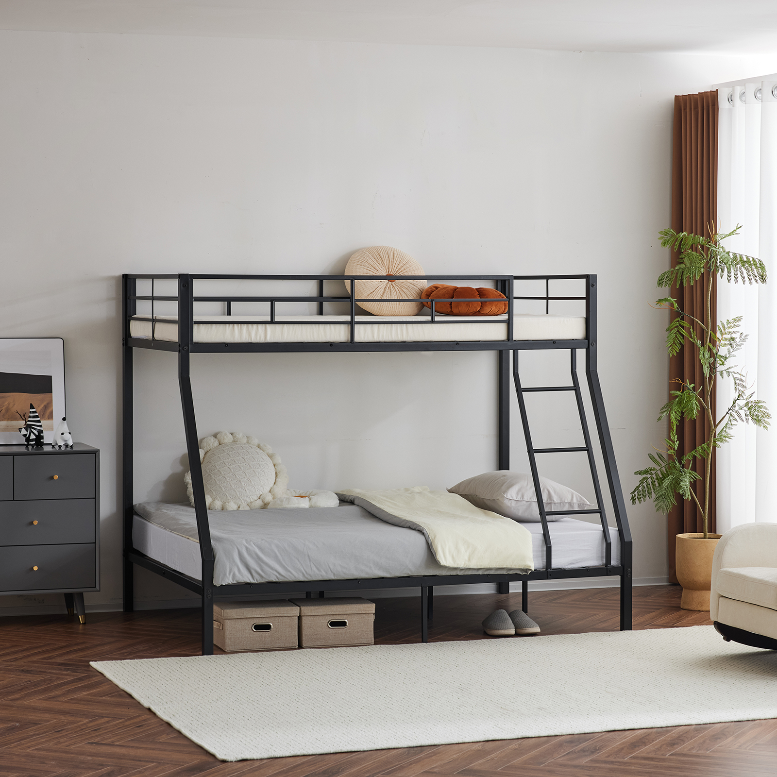 Bed Frames for Kids Metal Bunk Beds Twin Over Full Size with Flat Rung ...