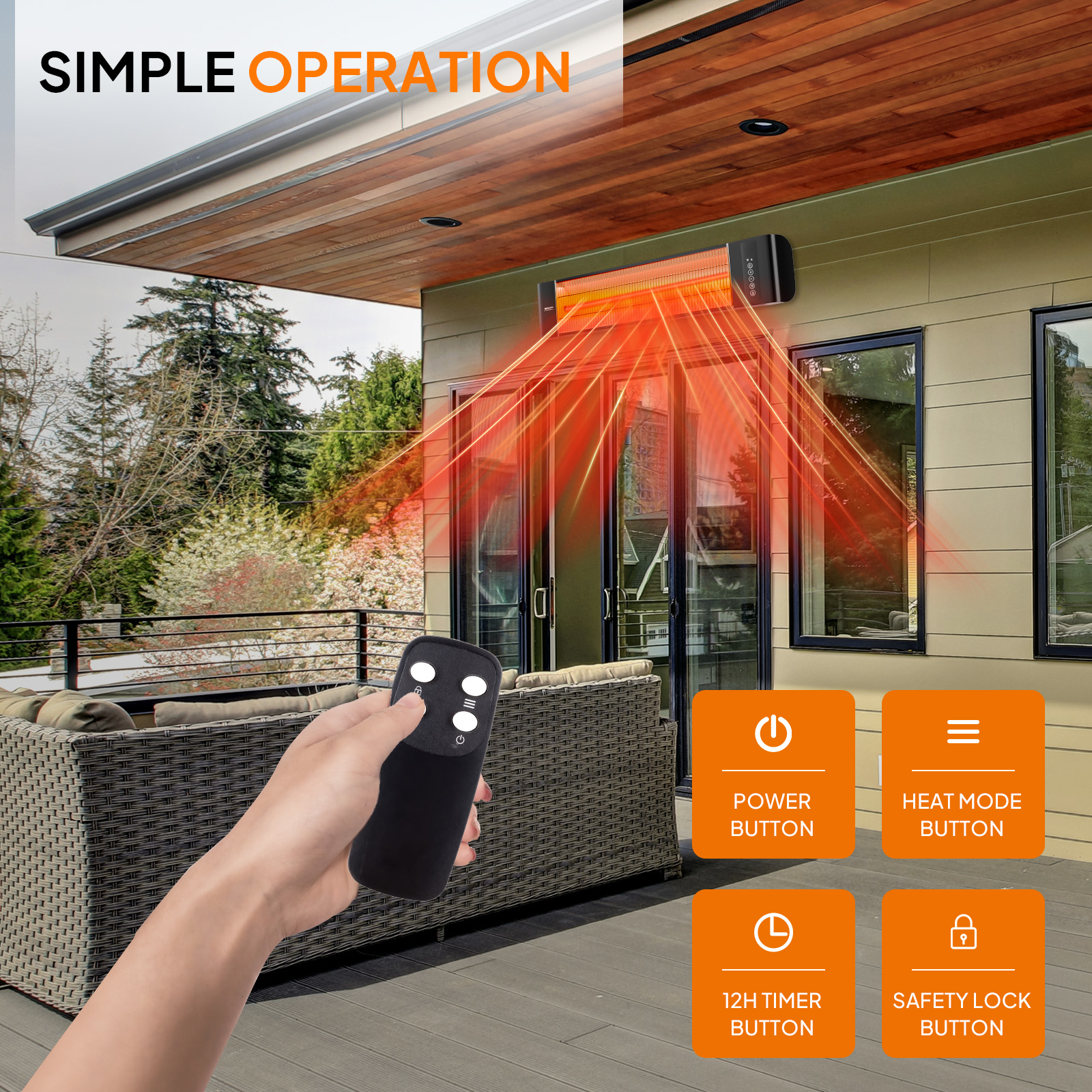 Outdoor Electric Heater, 1500W Freestanding/Wall Patio Heater with ...