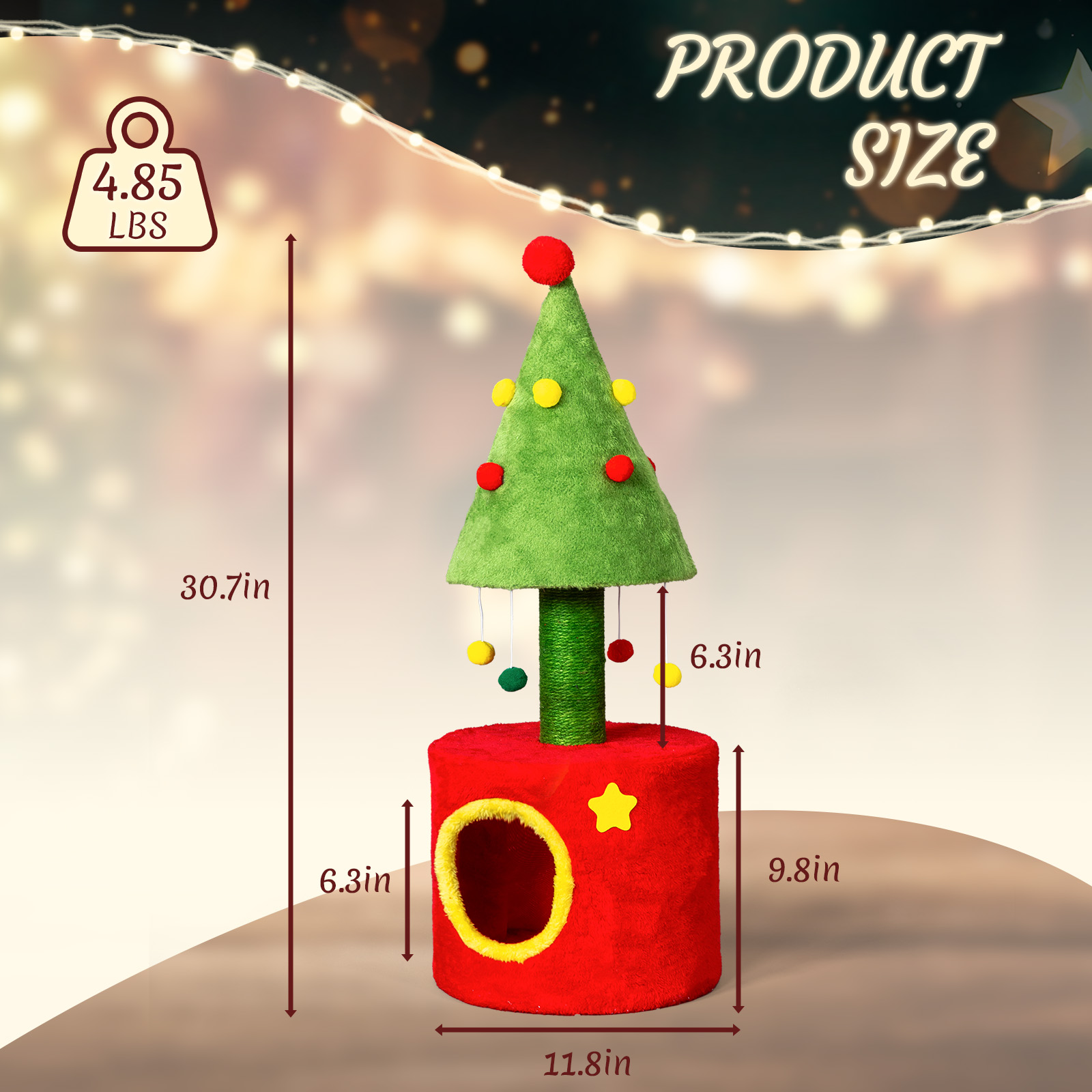 Christmas Cat Scratching Post Tower House Scratcher, New, Free Shipping
