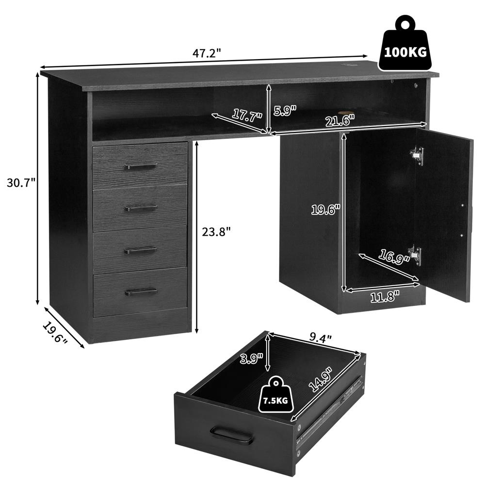 Home Office Computer Desk Study Table w/ Storage Cabinet PC Workstation ...