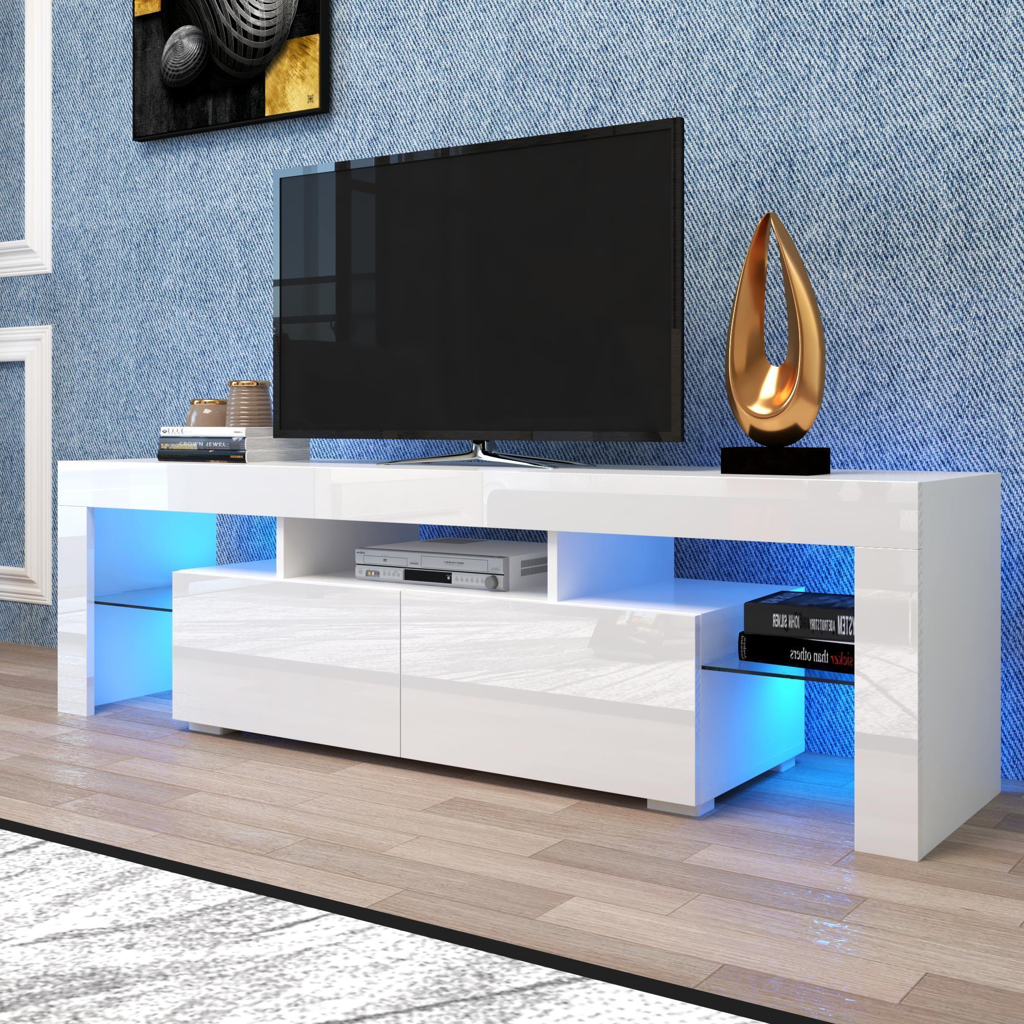 63 High Gloss TV Stand Unit Cabinet Console LED Shelve 2 Drawer Furniture eBay