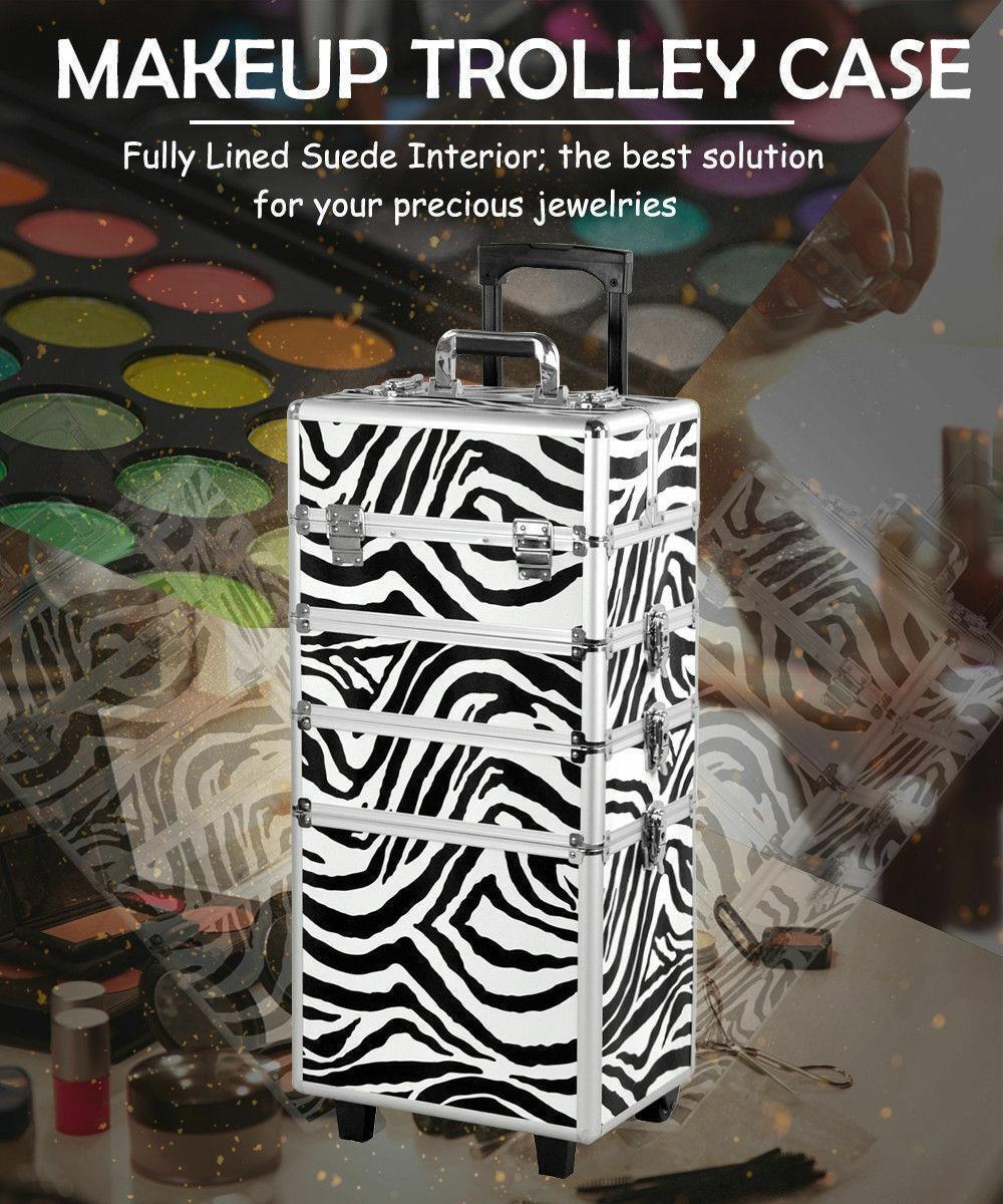 Aluminum 4 in1 Rolling Makeup Trolley Train Case Box Organizer Salon ...