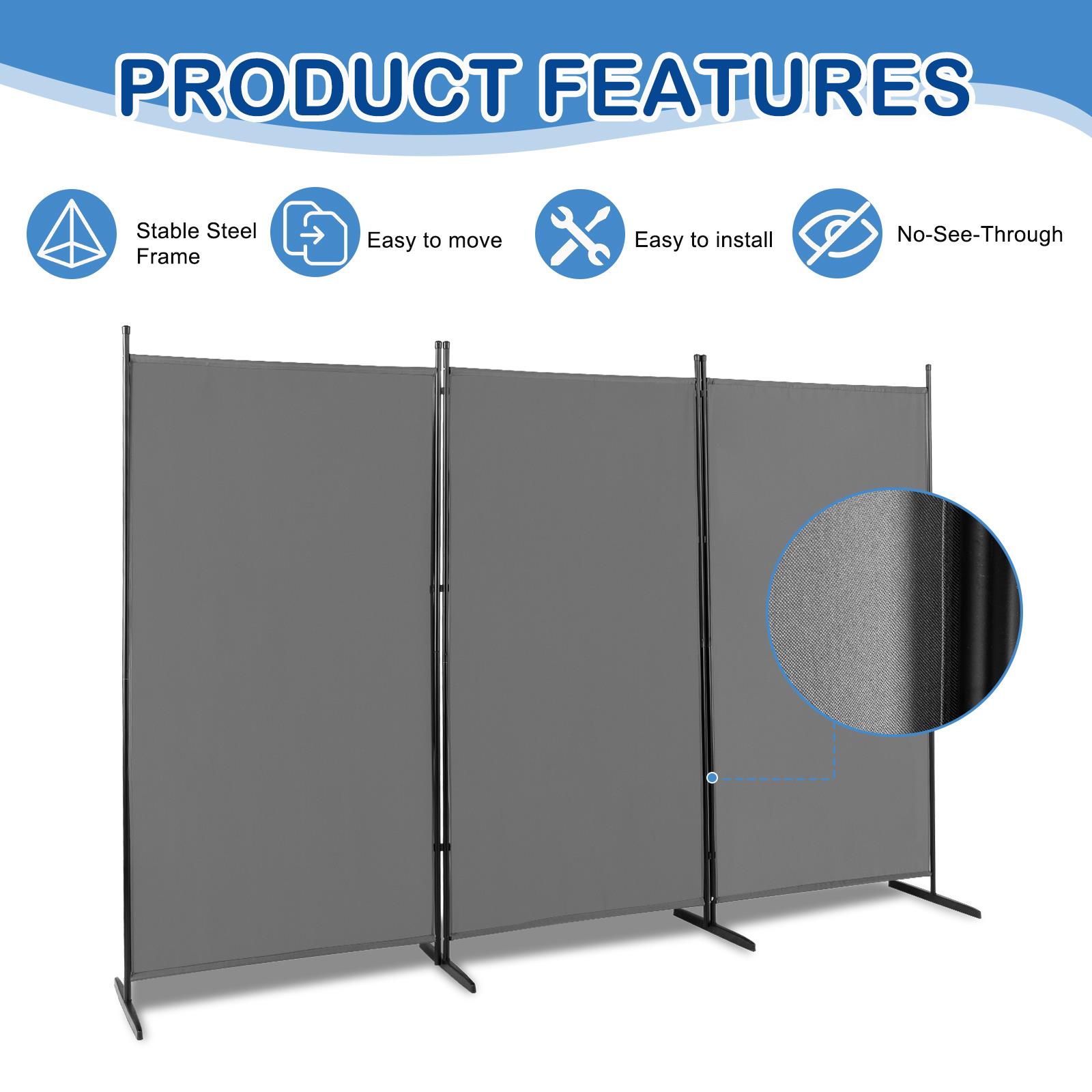 102x71 inch Room Divider 3 Panel Privacy Screens Home Office Folding ...