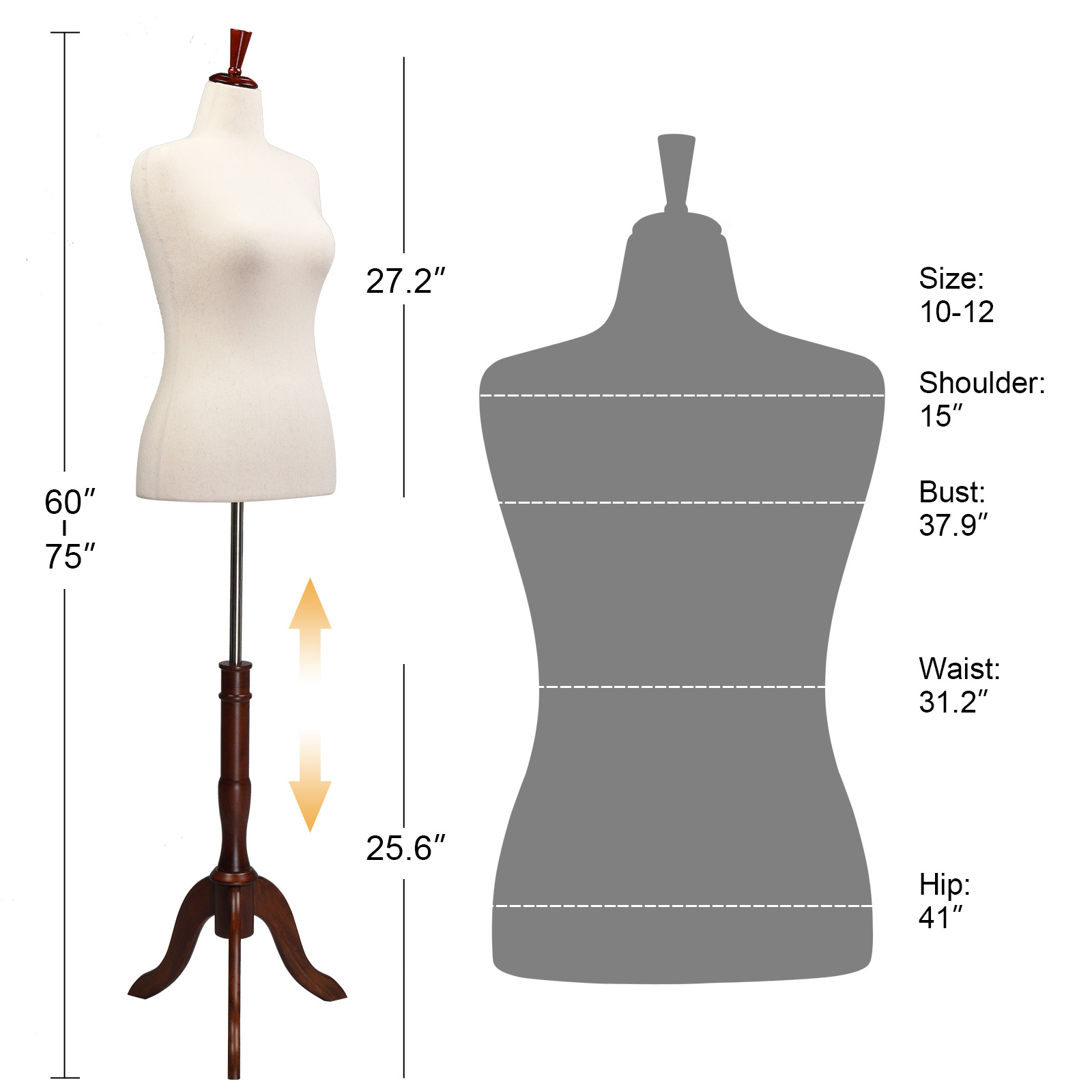 Female Dress Form Mannequin Torse Body w/ Adjustable Wood Stand ...