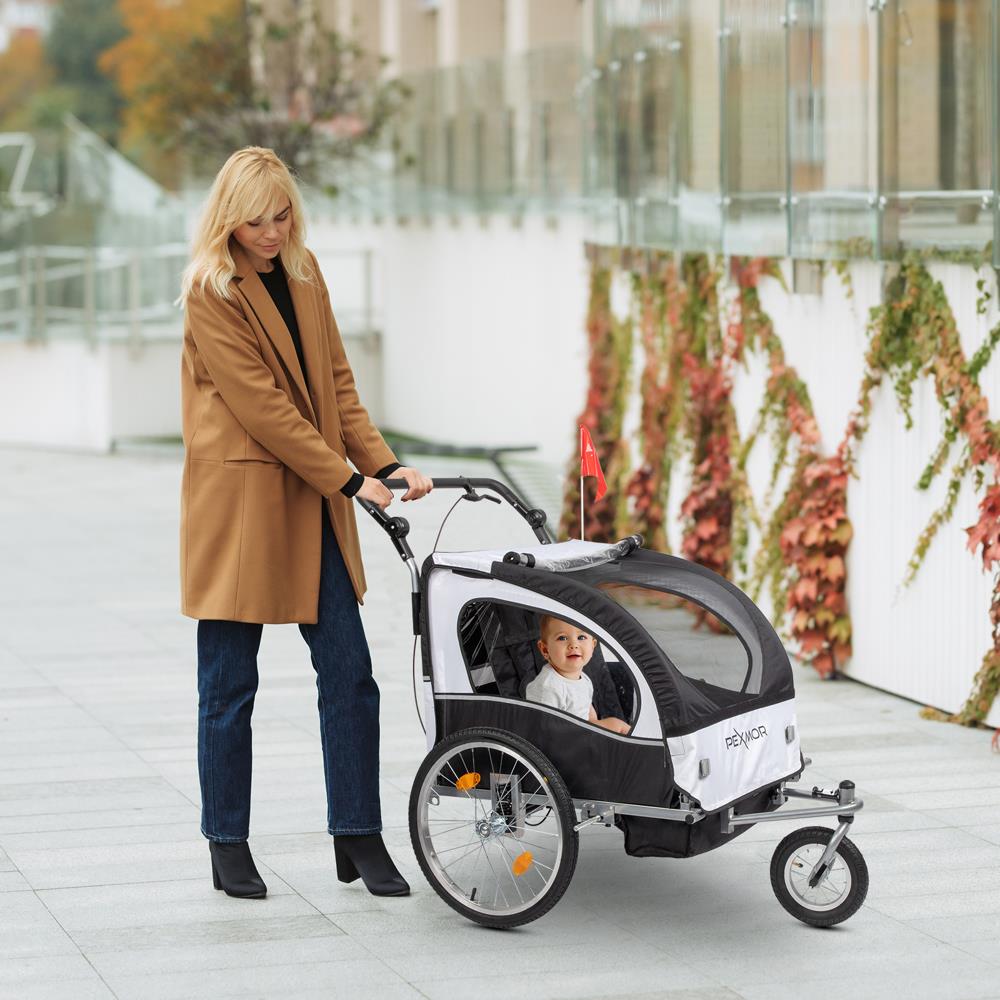 2-in-1 Child Bike Trailer Stroller for Kids 2 Seater Baby Bicycle Wago ...