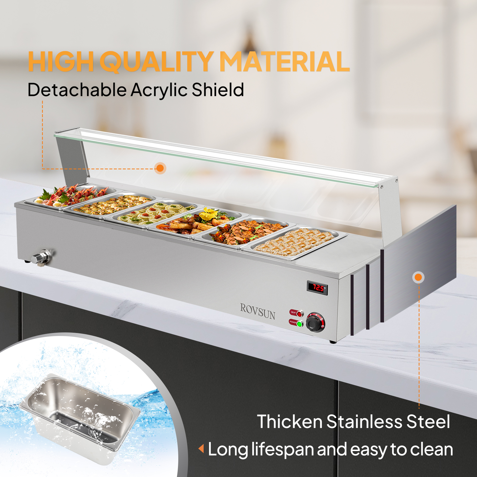 Commercial Food Warmer Steam Table w/Shield Undershelf Buffet ...