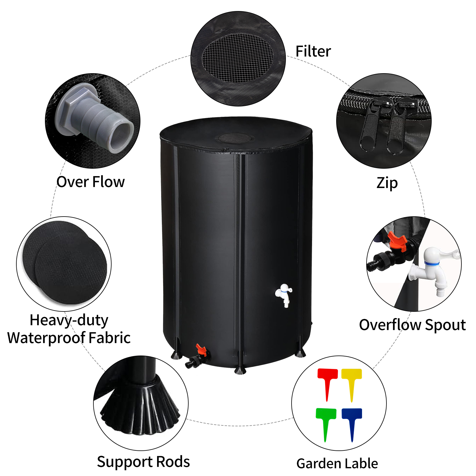 Rainwater Tank Water Butt Container Garden Collector Collapsible 250L ...