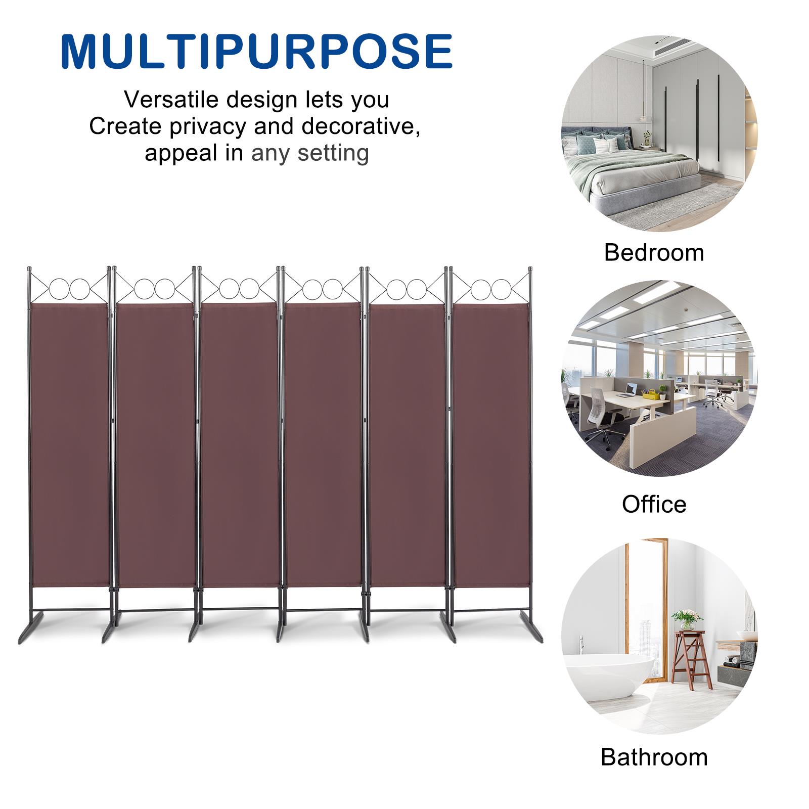 6 FT Room Divider 6 Panel Screen Freestanding Partition Privacy Screen ...