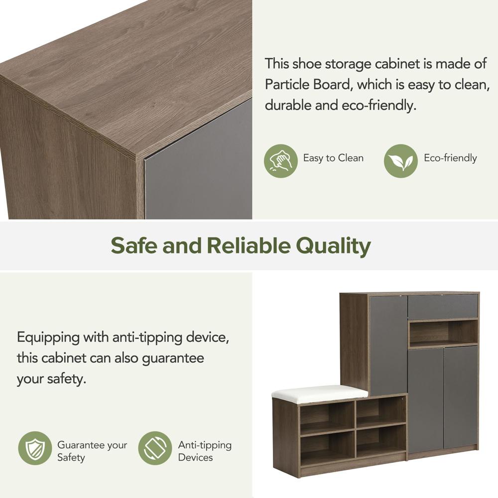 2-in-1 Shoe Storage Bench&Shoe Cabinets w/Padded Seat and Adjustable ...