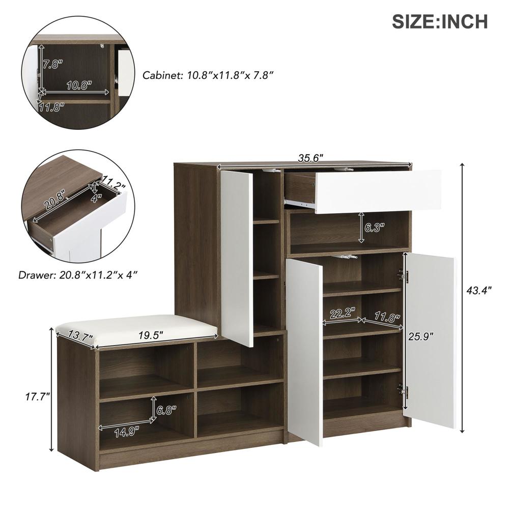2-in-1 Shoe Storage Bench&Shoe Cabinets w/Padded Seat and Adjustable ...