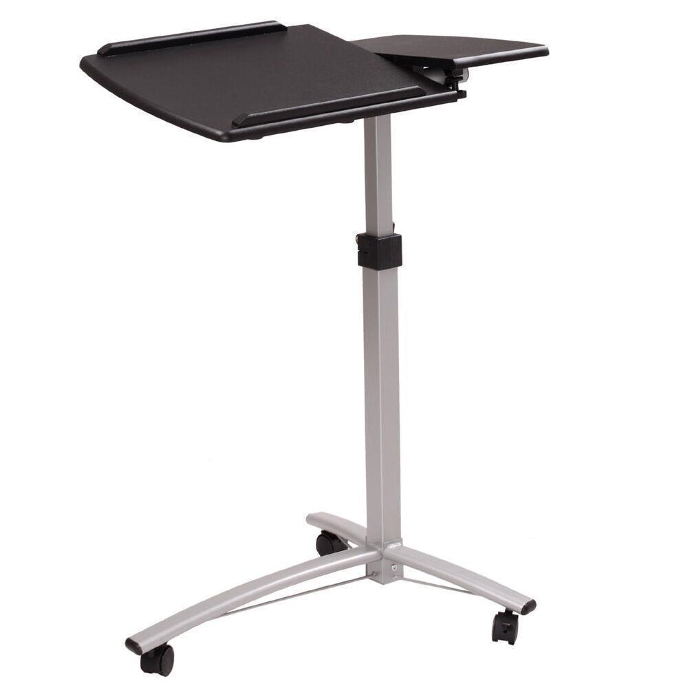 Laptop Rolling Desk Adjustable Tilt Stand Portable Caster Cart Bed Side ...