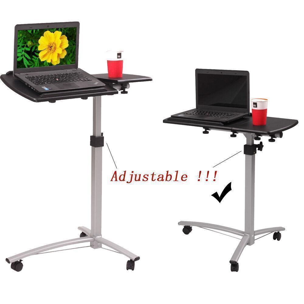 Laptop Rolling Desk Adjustable Tilt Stand Portable Caster Cart Bed Side ...