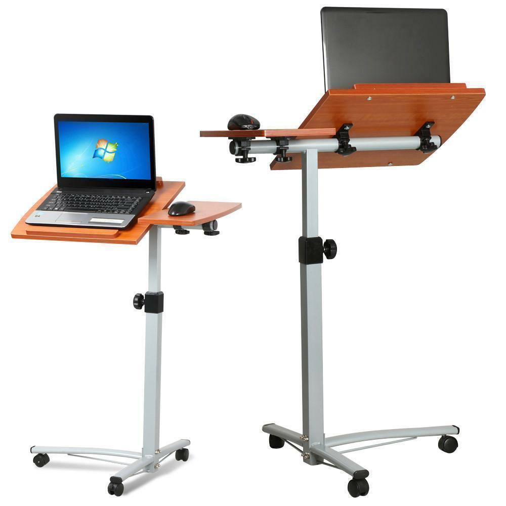 Laptop Rolling Desk Adjustable Tilt Stand Portable Caster Cart Bed Side ...