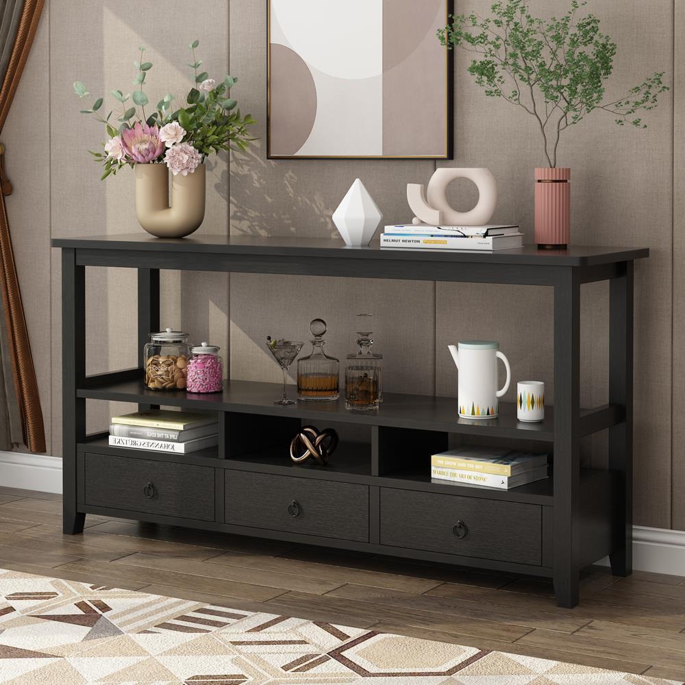 Console Table with 3 Drawers Wood Entryway Table with Storage Shelf ...