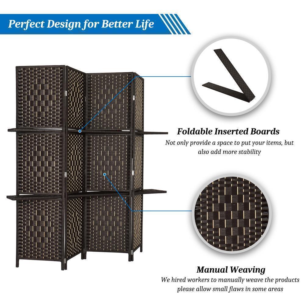 6FT Tall Folding Rattan Room Divider Screens w/ Partition Wall 2 ...