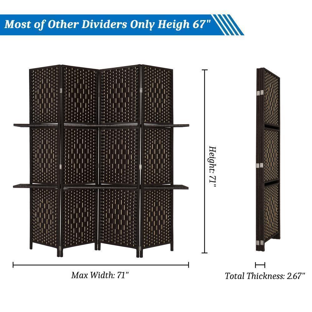 6FT Tall Folding Rattan Room Divider Screens w/ Partition Wall 2 ...