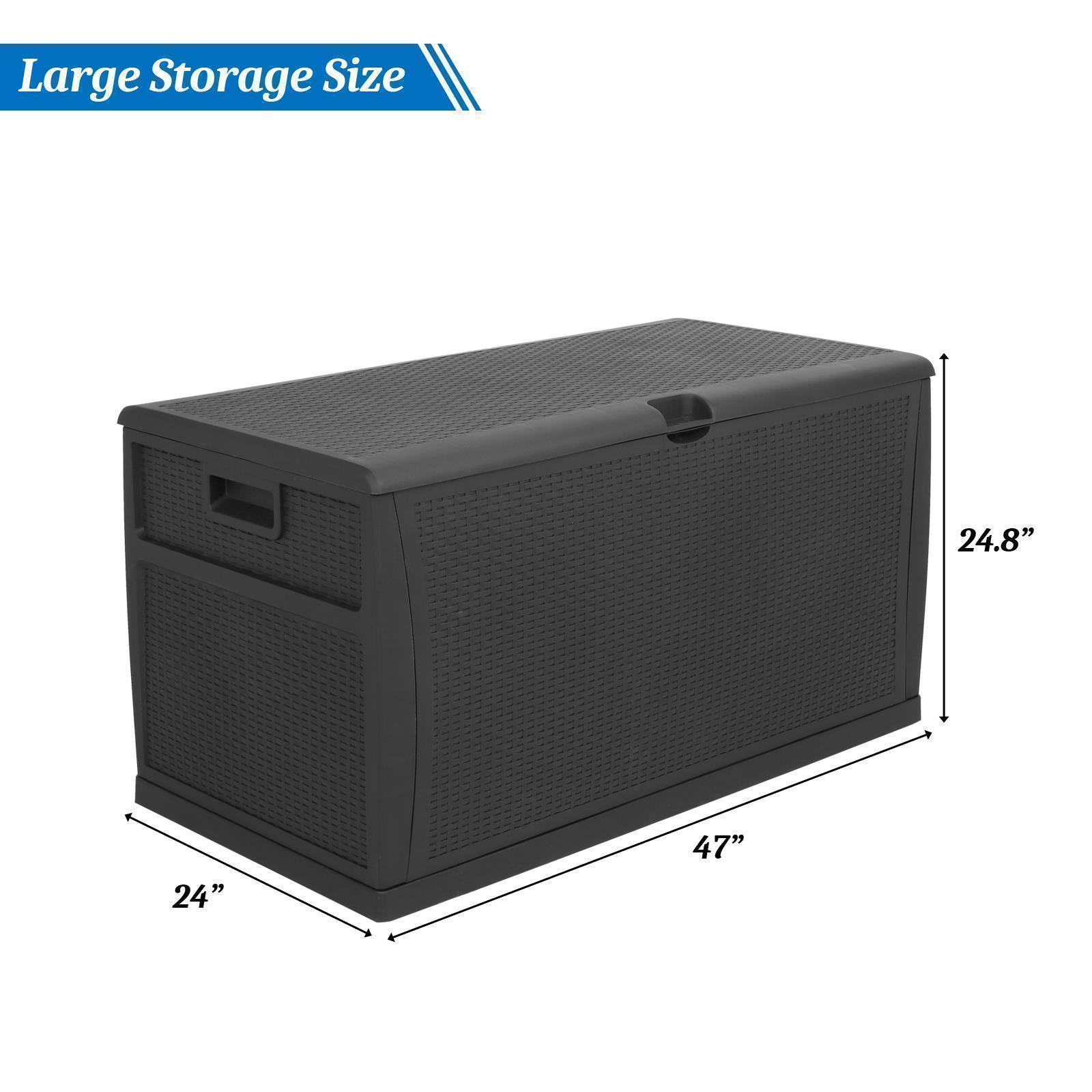 VINGLI 120 Gallon Plastic Deck Storage Box w/ Rattan Grain Surface ...