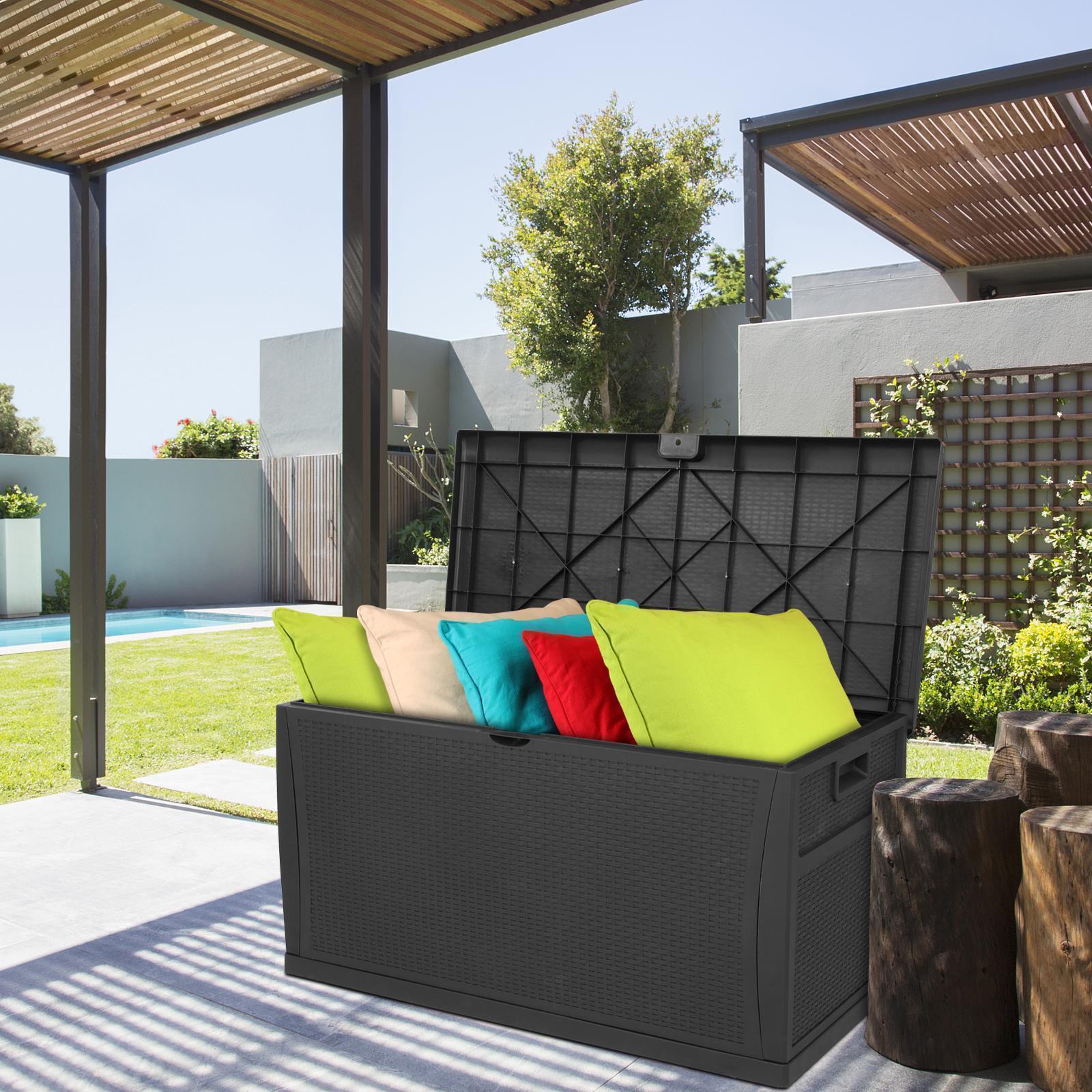 VINGLI 120 Gallon Plastic Deck Storage Box w/ Rattan Grain Surface ...