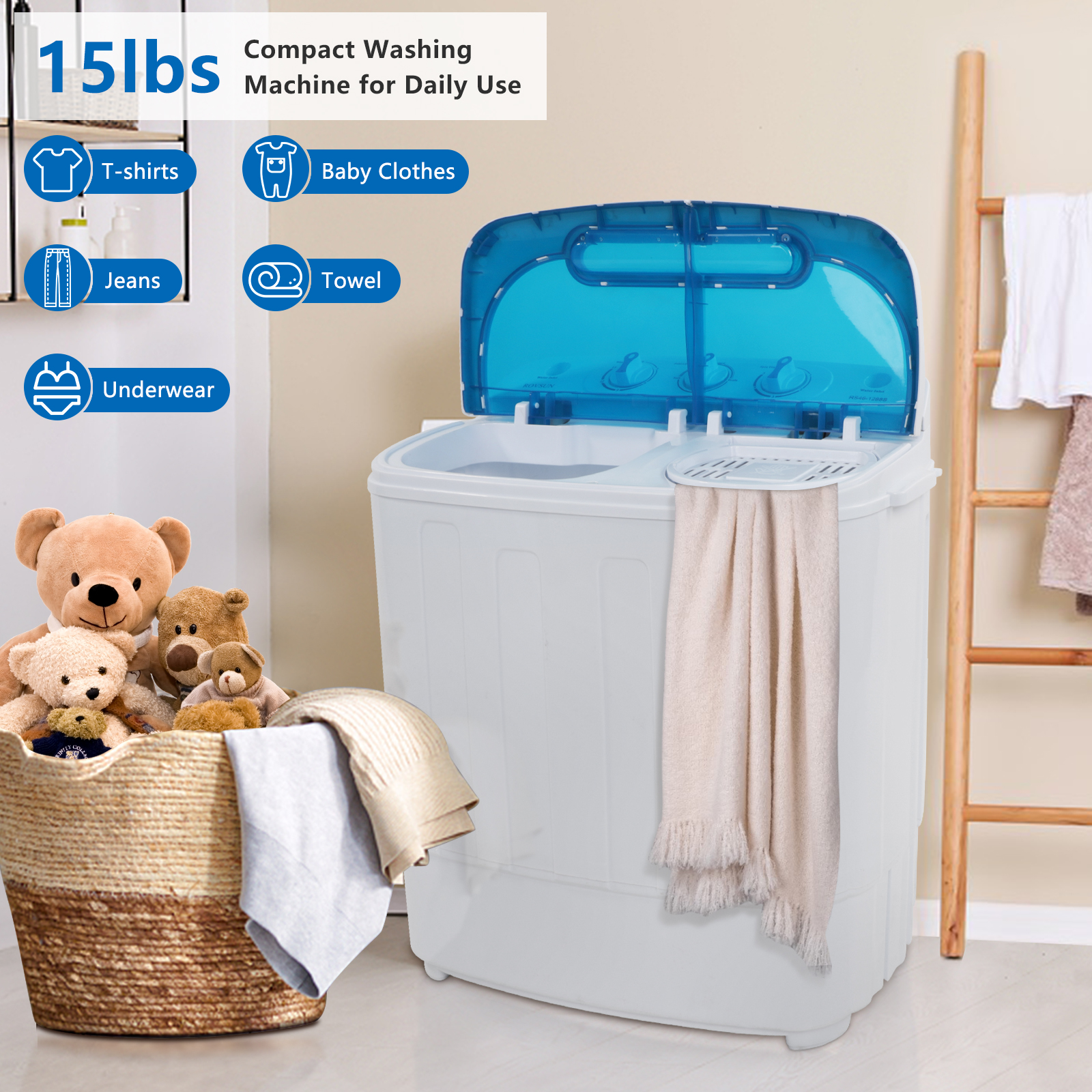 ROVSUN 15LB Portable Washing Machine, Mini Washer with Spin Dryer ...