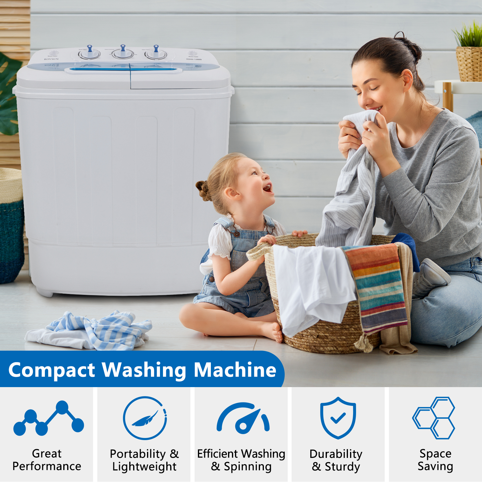 ROVSUN 15LB Portable Washing Machine, Mini Washer with Spin Dryer ...