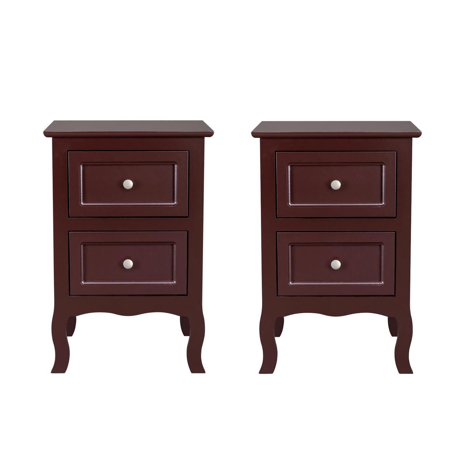 Set of 2 Bedroom Bedside Table Nightstand End Side Organizer 2 Drawers ...