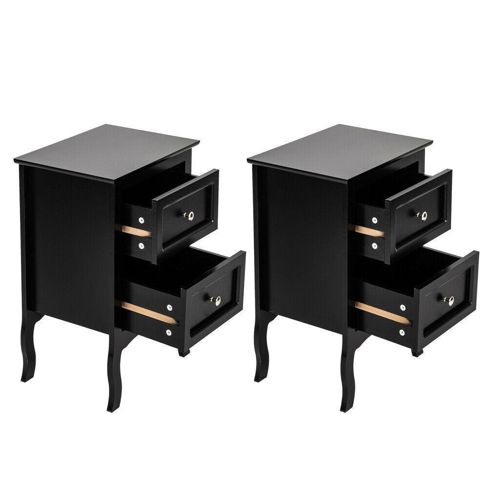 Set of 2 Bedroom Bedside Table Nightstand End Side Organizer 2 Drawers ...